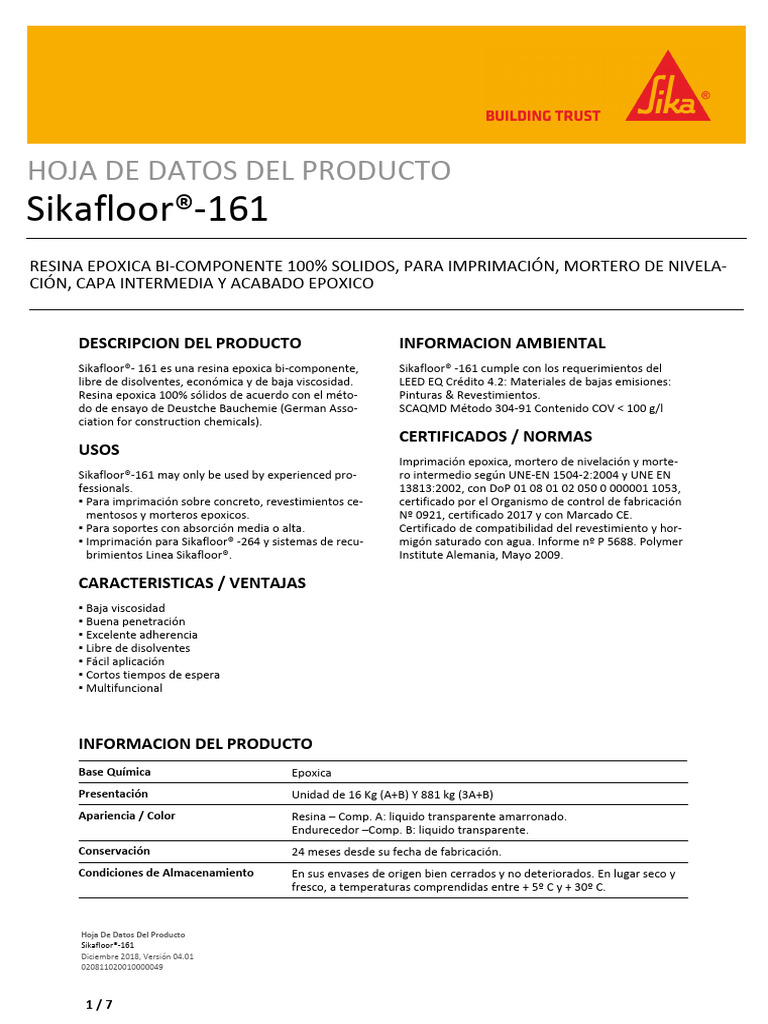 Ficha Técnica Sikafloor®-161 Epóxico | PDF