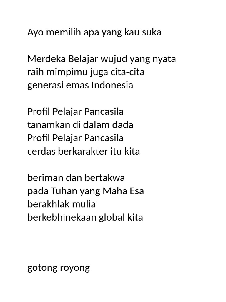 Lirik Lagu Profil Pelajar Pancasila Pdf 3232