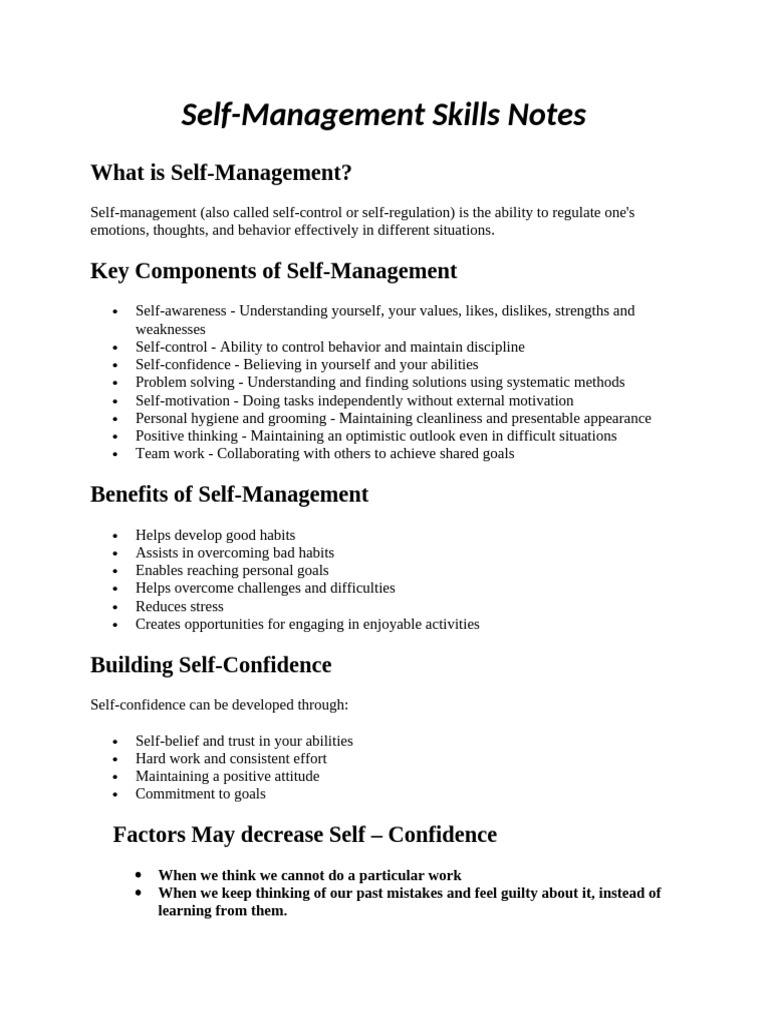 Self-Management Skills Overview | PDF | Optimism | Thought