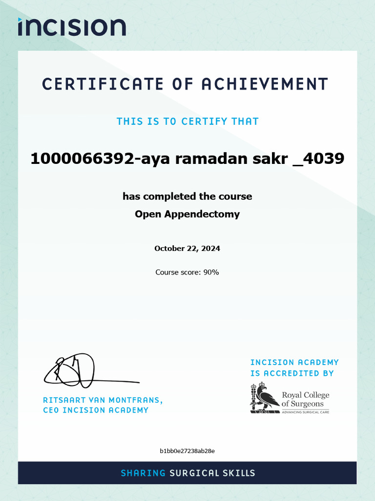 Open Appendectomy Course Completion | PDF