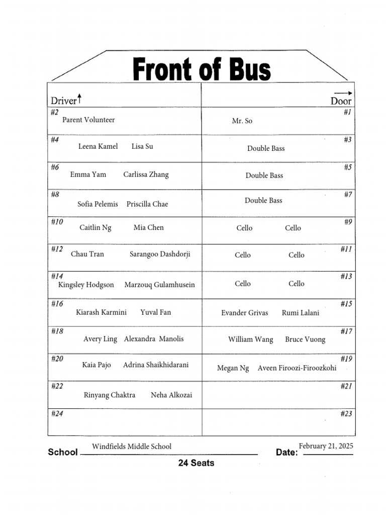 Kiwanis 2025 Seating Plan Bus 1 | PDF