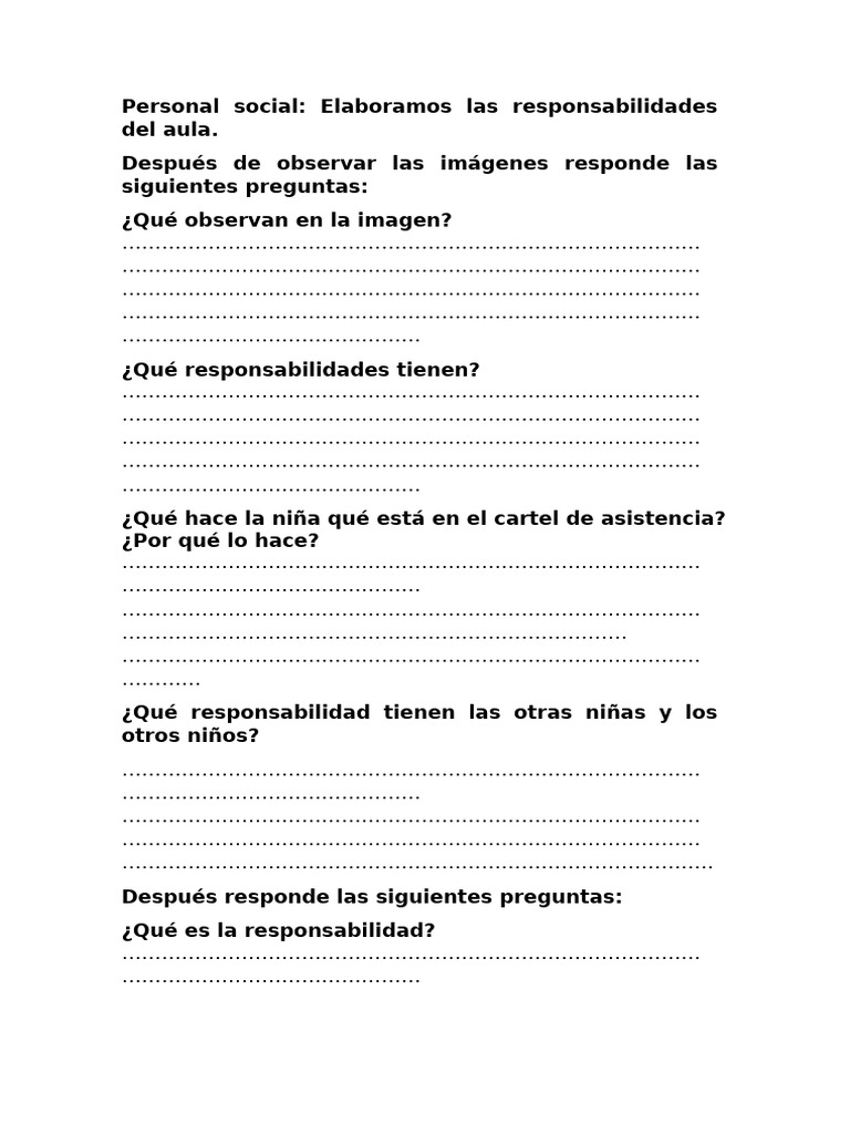 Responsabilidades en el Aula Infantil | PDF