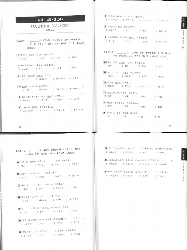 N4 Kanji and Vocabulary Question Paper | PDF