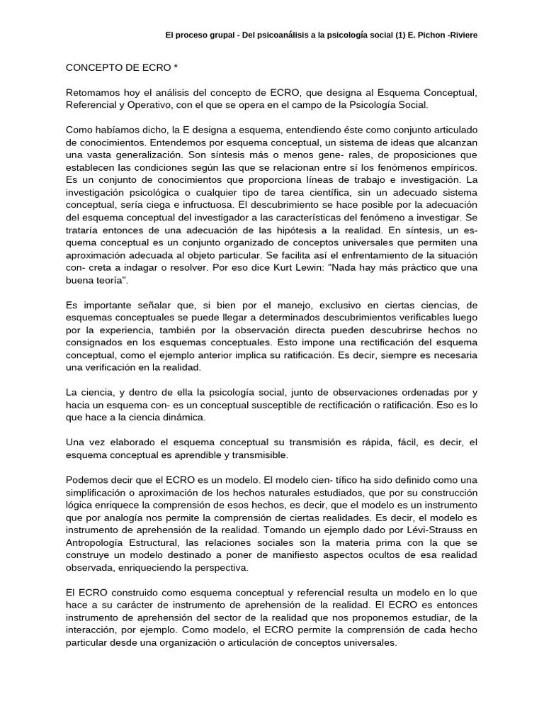 Concepto de ECRO - E.Pichón Riviere | PDF | Sicología | Realidad