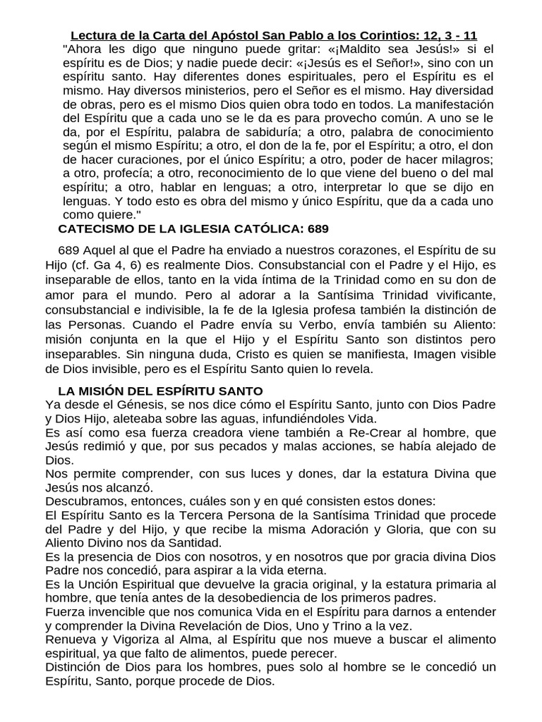 Lectura de San Pablo a los Corintios | PDF | espíritu Santo | Trinidad