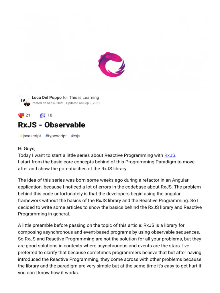 RXJS - Getting Started Series PDF | PDF | Computer Programming ...