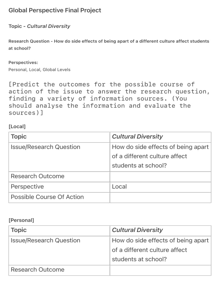 Global Perspective Final Project Format Y8 | PDF