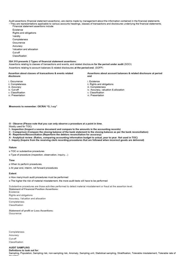 Financial Statement Audit Assertions Guide | PDF | Audit | Sampling ...