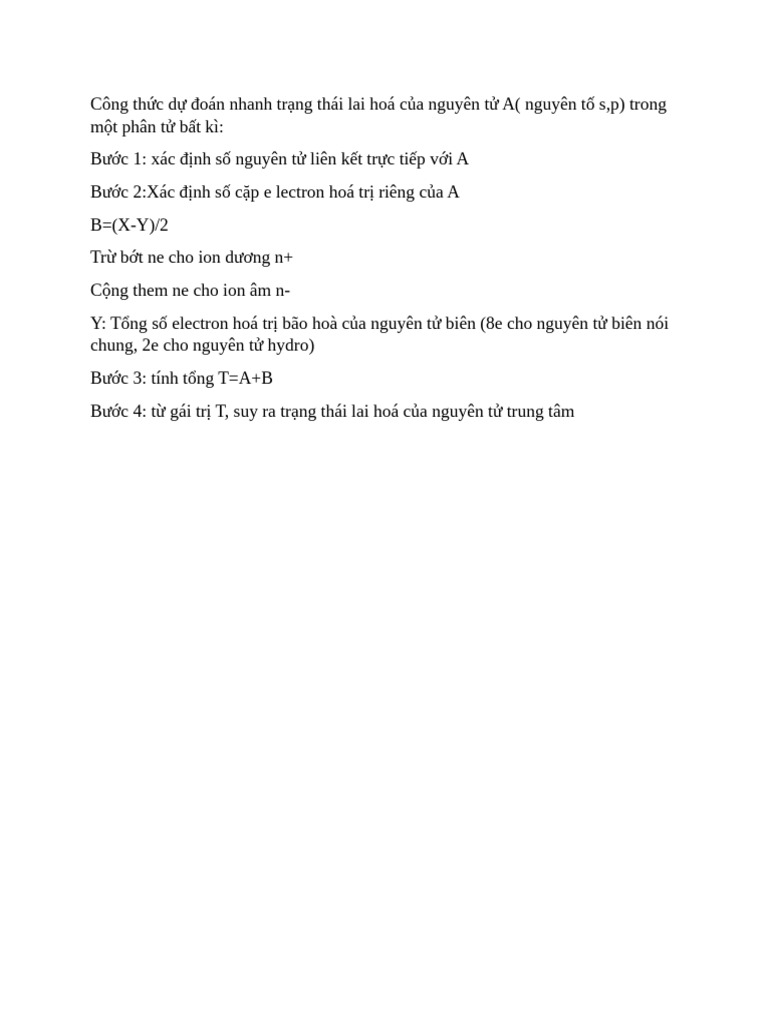 Công TH C D Đoán Nhanh TR NG Thái Lai Hoá C A Nguyên T A | PDF