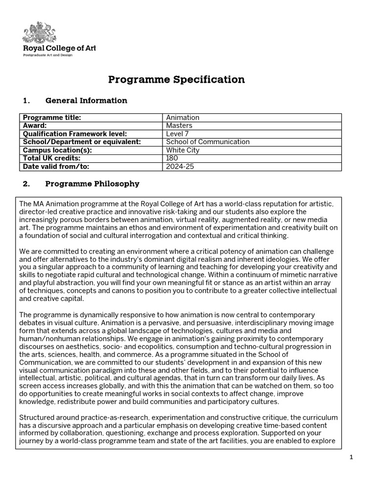 MA Animation Programme Overview 2024-25 | PDF | Educational Assessment ...