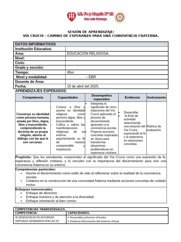 IPS-SESION DE APRENDIZAJE SLG 2025 VIA CRUCIS | PDF | Aprendizaje | Jesús
