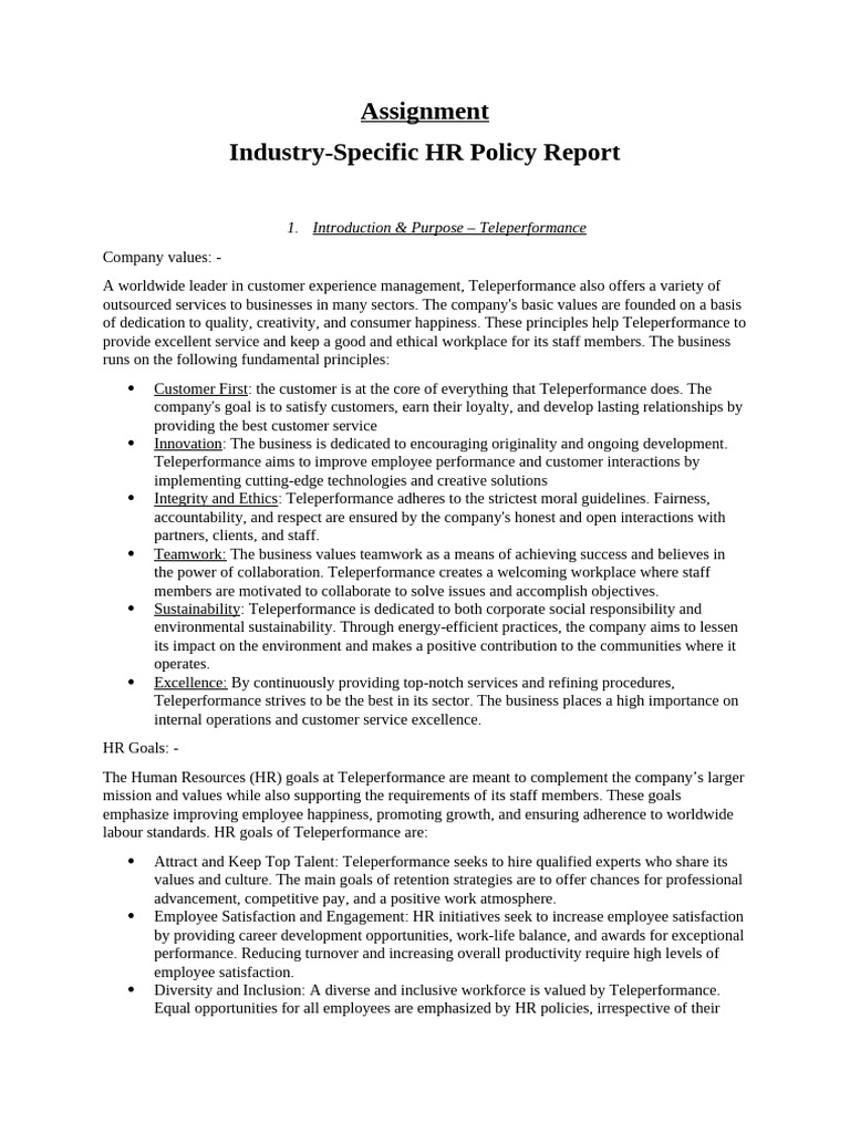 Teleperformance Core Values and HR Policies | PDF | Employment ...