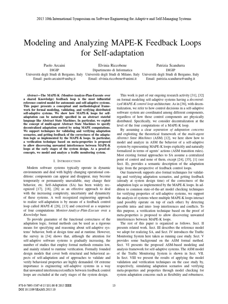 Arcaini Et Al. - 2015 - Modeling and Analyzing MAPE-K Feedback Loops For Self-Adaptation | PDF ...