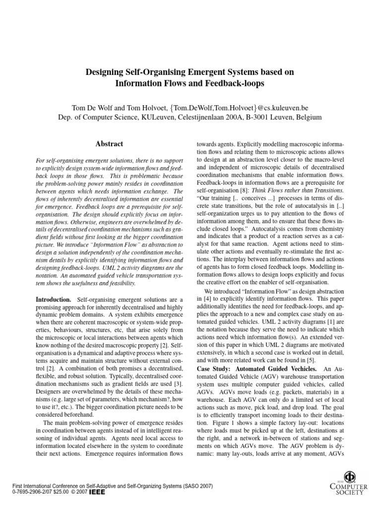 De Wolf Et Holvoet - 2007 - Designing Self-Organising Emergent Systems Based On Information ...