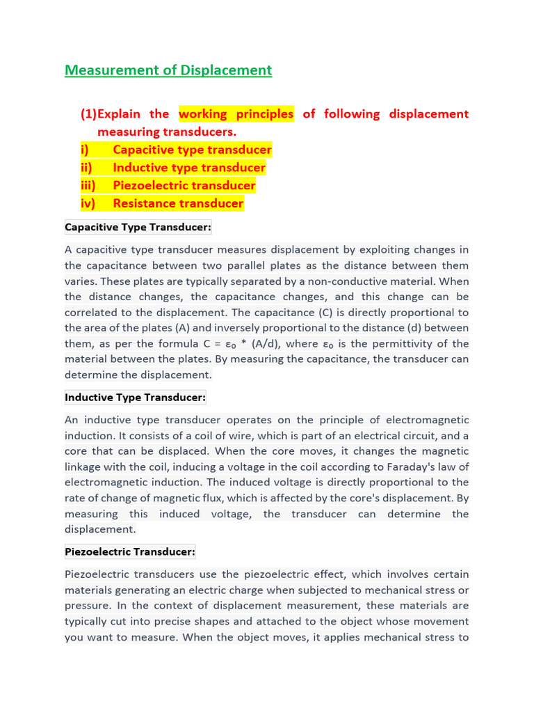Displacement Measurement Transducers Explained | PDF | Flow Measurement ...