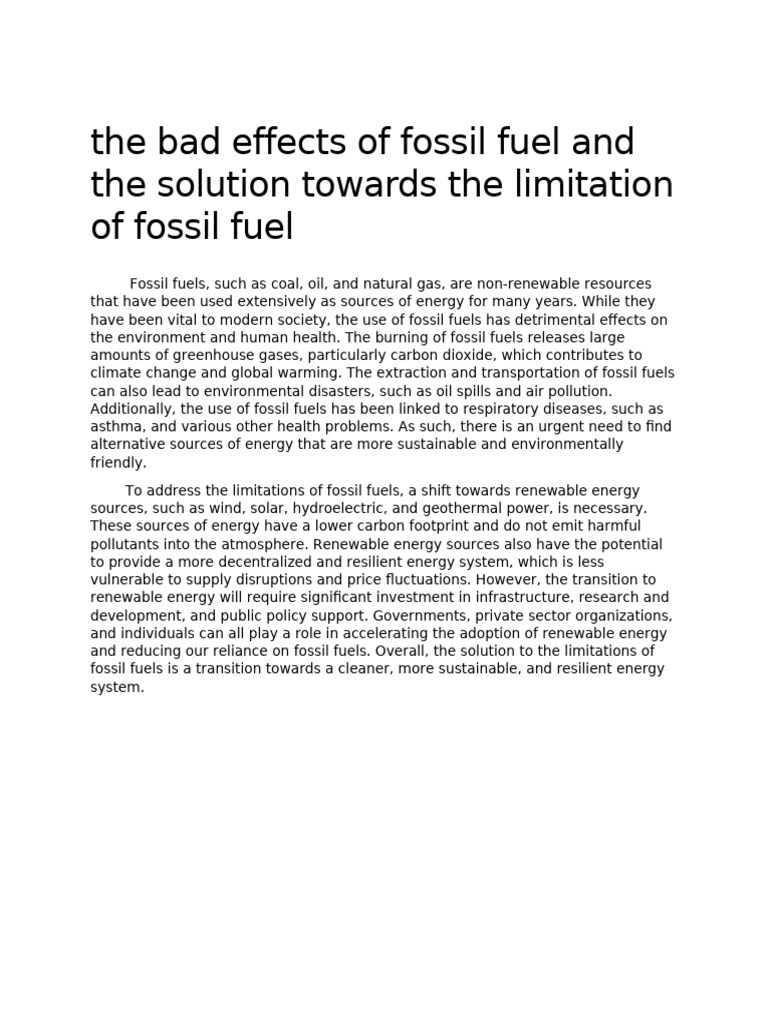 The Bad Effects of Fossil Fuel and The Solution Towards The Limitation ...