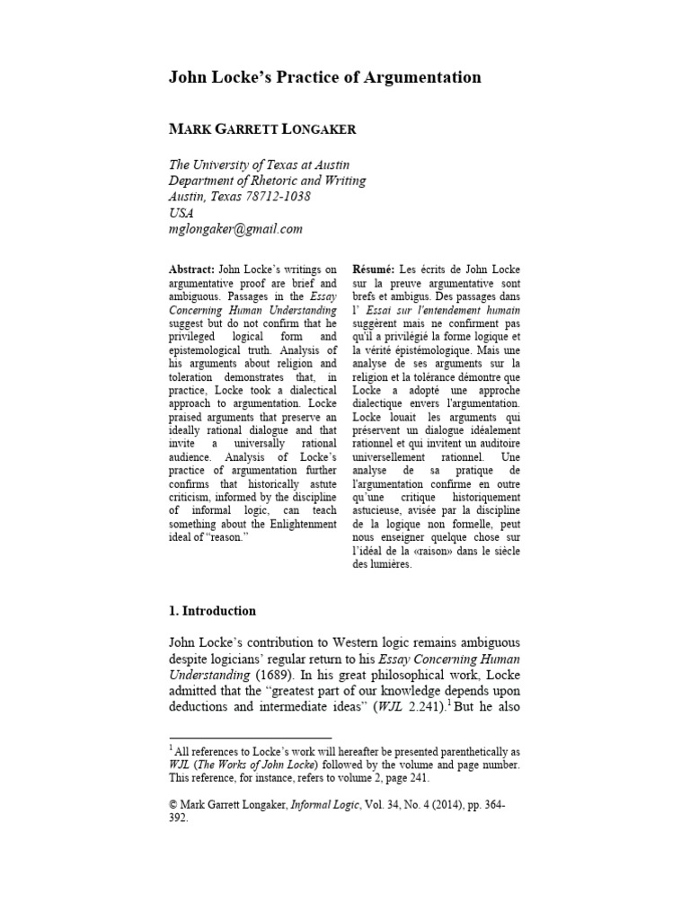John Locke's Practice of Argumentation | PDF | Argument | Logic