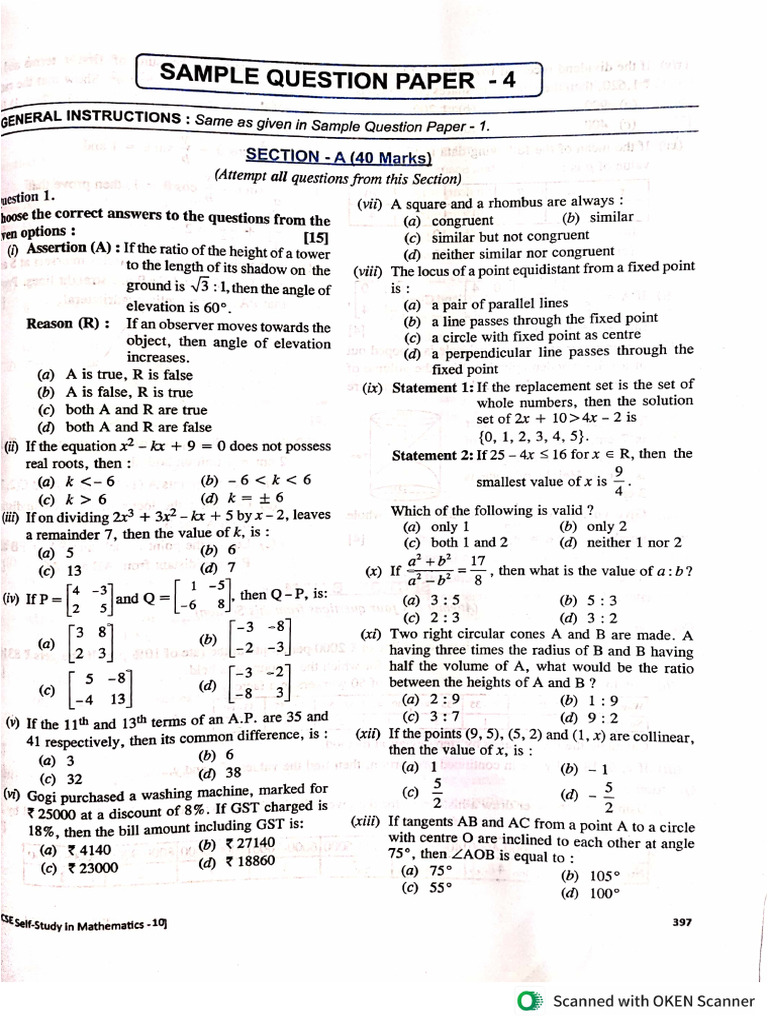 Sample Paper 4 | PDF