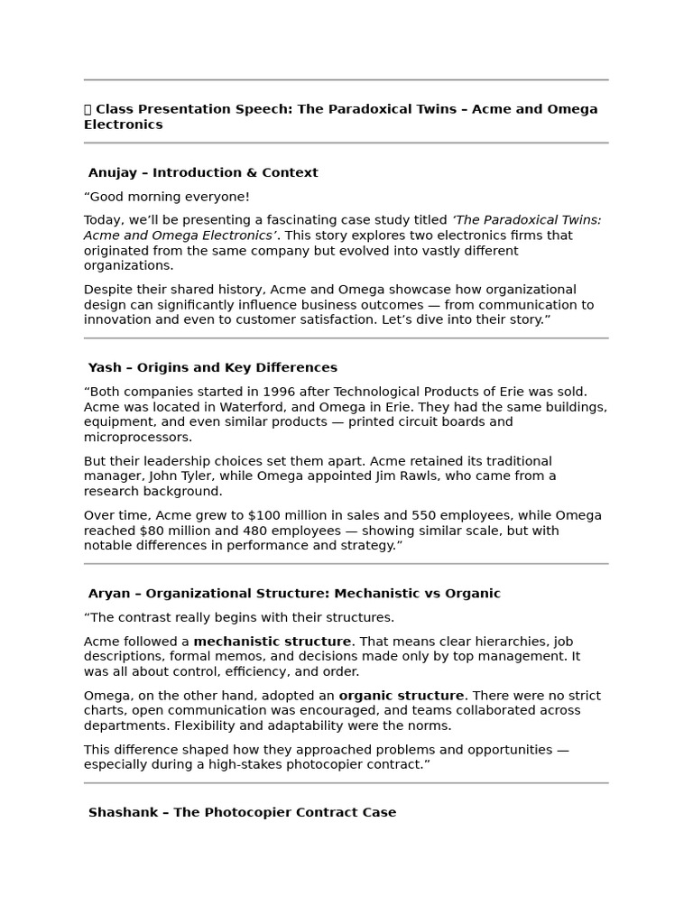 ? Class Presentation Speech | PDF | Organizational Structure | Innovation