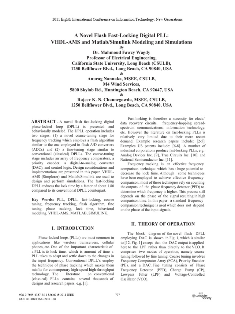 CF - Flash - Fast-Locking - Digital - PLL - MATLAB - Simulink | PDF ...