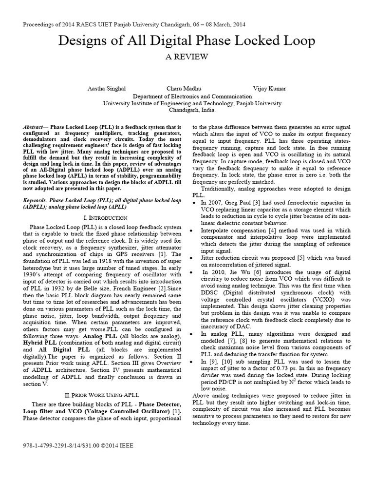 CF - Designs - of - All - Digital - Phase - Locked - Loop | PDF | Detector (Radio) | Control Theory