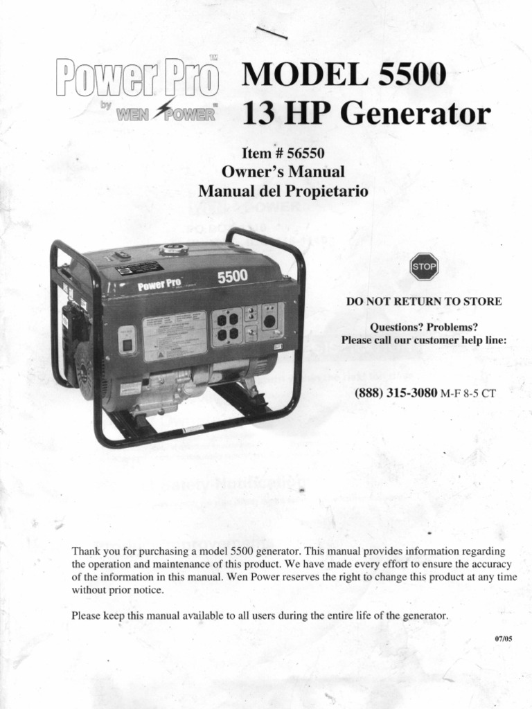 POWER PRO Model 5500 13HP Generator Owners Manual | PDF | Car | Cars Of ...