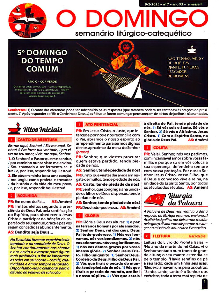 Folheto O Domingo - 5º Domingo Do Tempo Comum | PDF