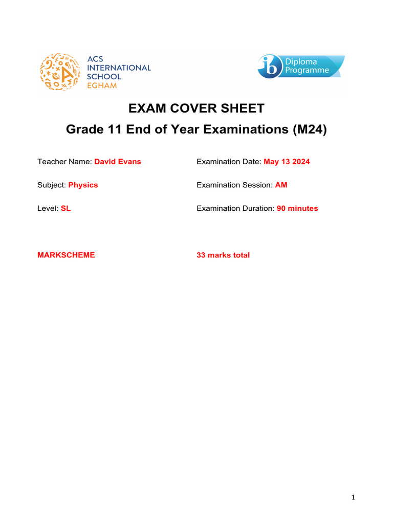 SL G11 EoY Exam 2024 Markscheme-2 | PDF