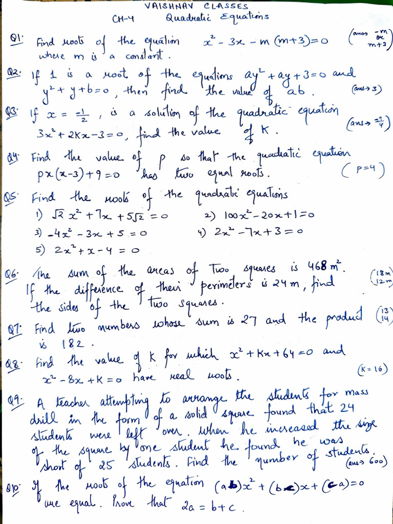 ch-4 Quadratic Equations | PDF