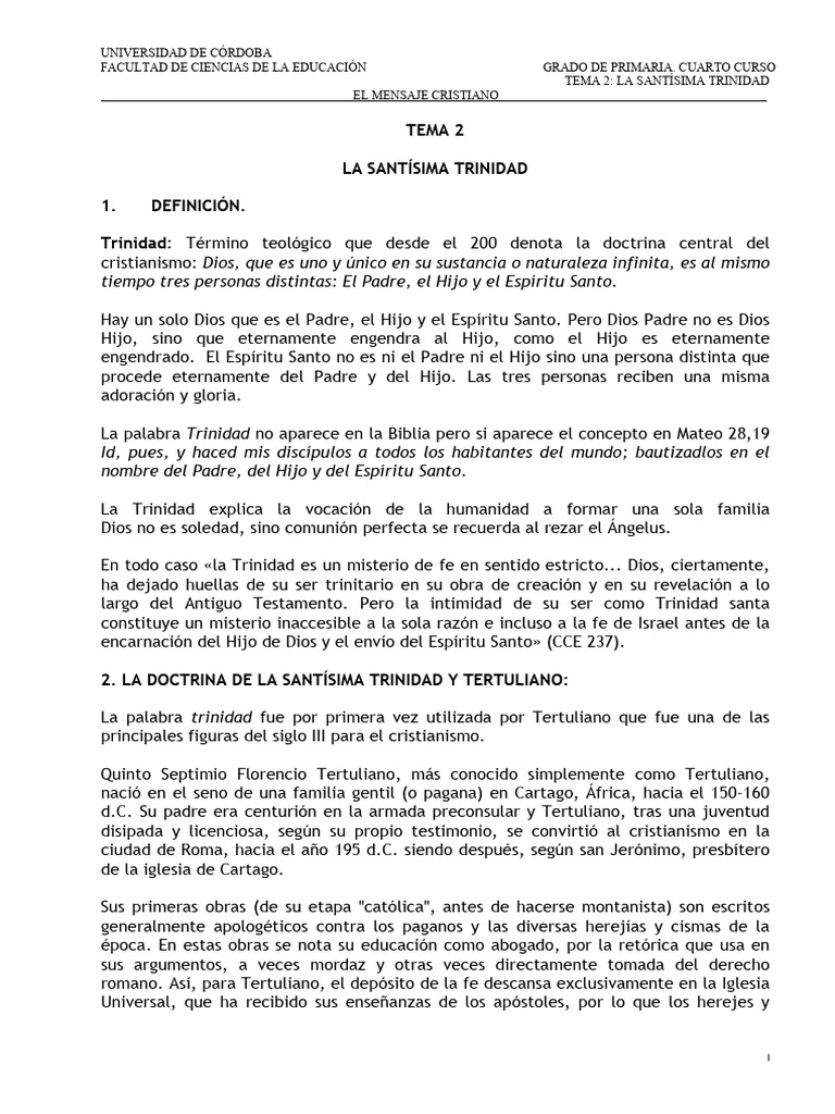 La Santísima Trinidad en el Cristianismo | PDF | Trinidad | espíritu Santo