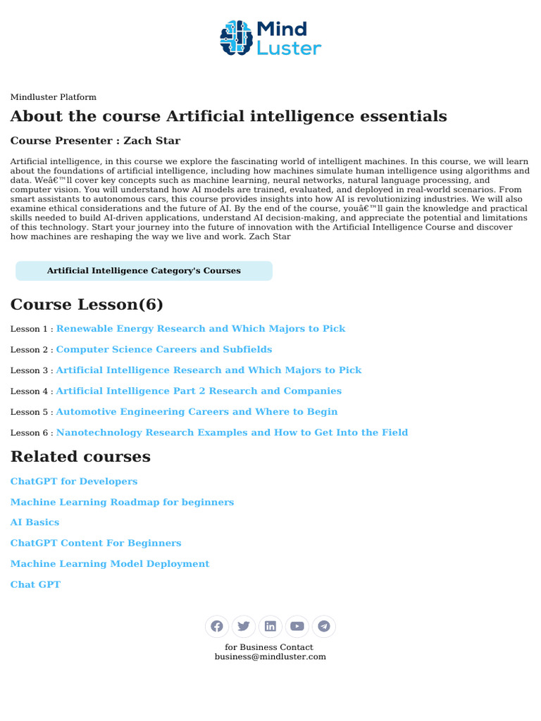 Artificial Intelligence Essentials Course Content | PDF