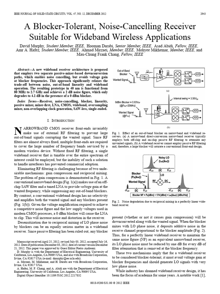Blocker-Tolerant Noise-Cancelling Receiver | PDF | Amplifier | Cmos