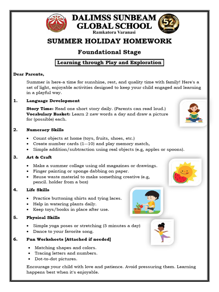 Nursery Summer Holiday Homework Guide | PDF | Drawing