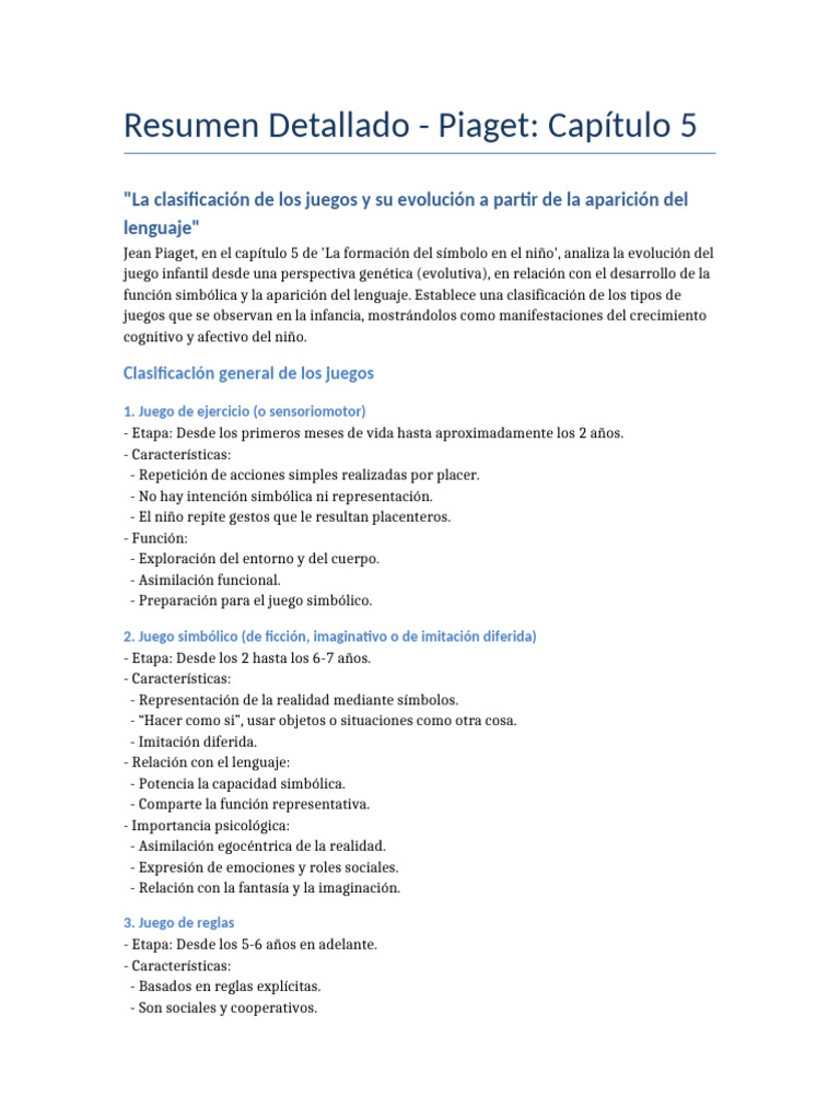 Resumen Piaget Capitulo5 | PDF | Pensamiento | Cognición