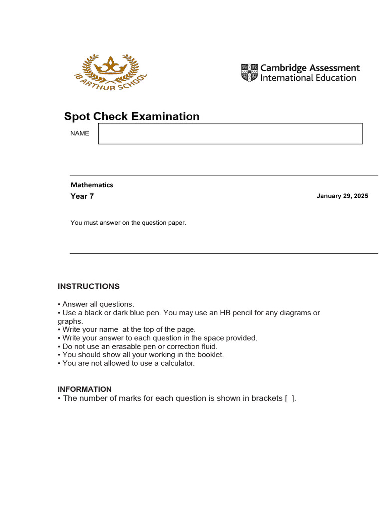Year 7 Math Spot Check 1 25 | PDF