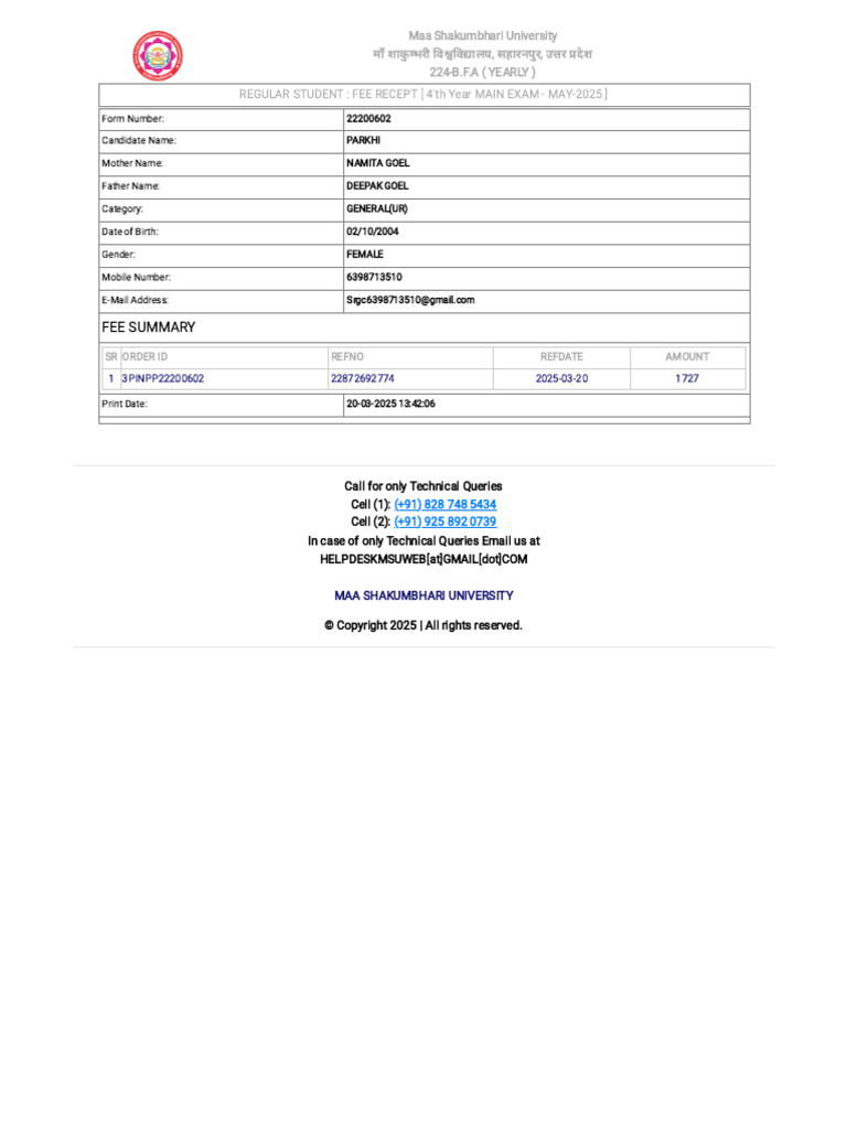 Registration Fee Receipt | PDF