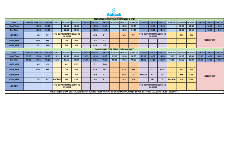 Engineering Time Table for 21.04 | PDF