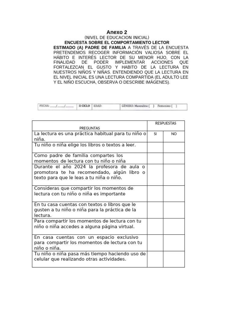 Encuesta sobre Hábitos de Lectura Familiar | PDF | Metodología de ...