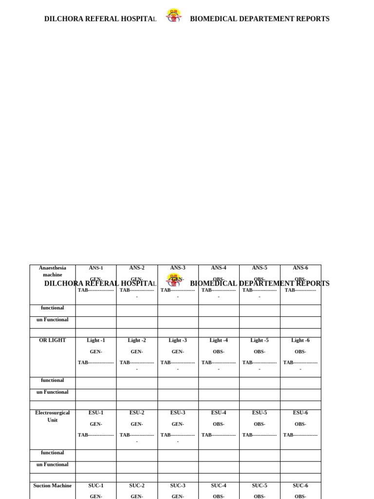Dilchora Hospital Biomedical Report | PDF