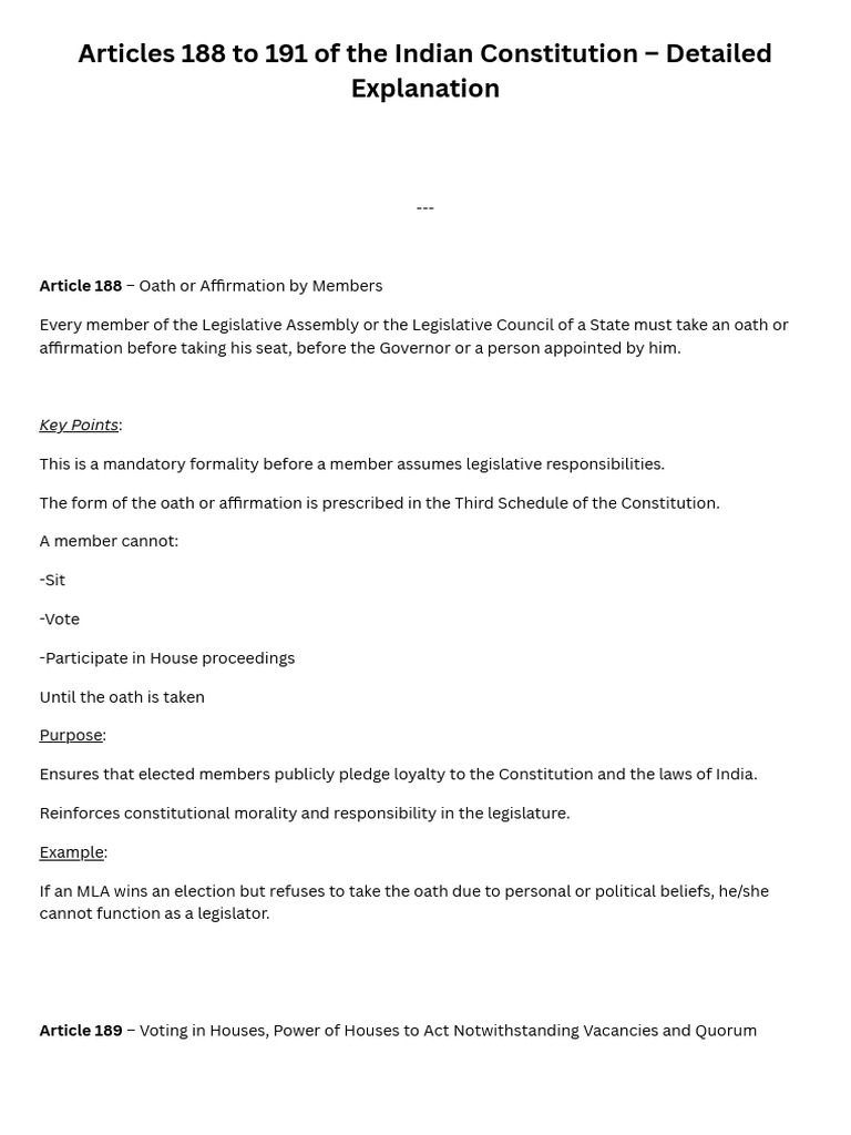 Articles 188 To 191 of The Indian Constitution - Detailed Explanation ...