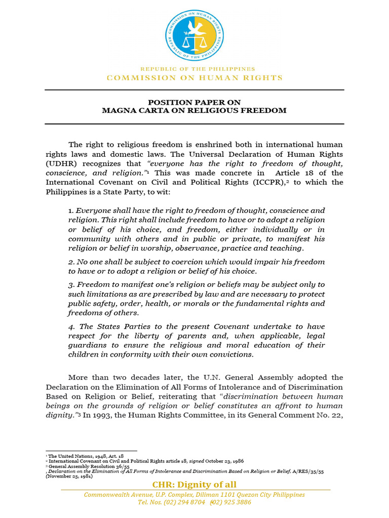 Magna Carta for Religious Freedom | PDF | Free Exercise Clause ...