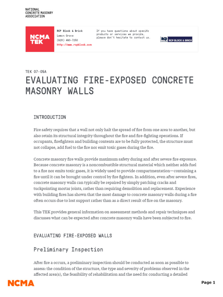 Tek 07-05a Evaluating Fire-Exposed Concrete Masonry Walls | PDF | Concrete | Masonry