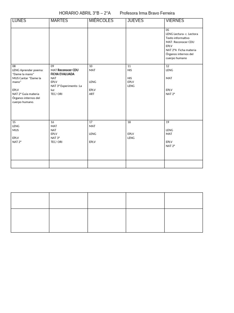Horario Abril 3 | PDF