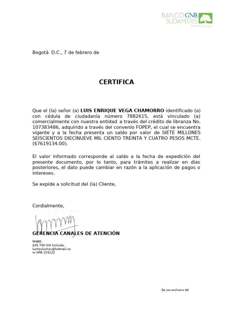 Certifica: Luis Enrique Vega Chamorro | PDF