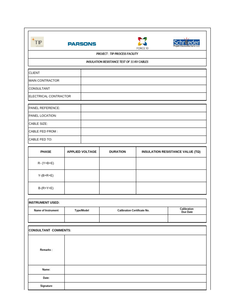Insulation Resistance Test Report 11kV | PDF