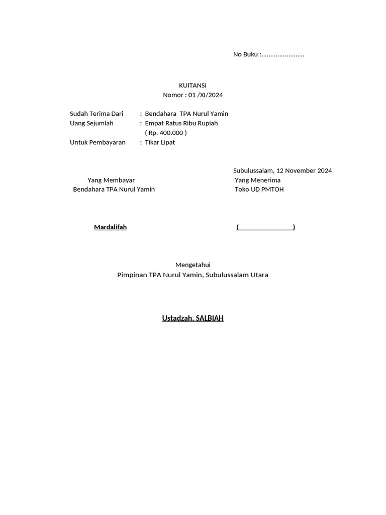 Kwitansi LPJ Pengajian Malam | PDF