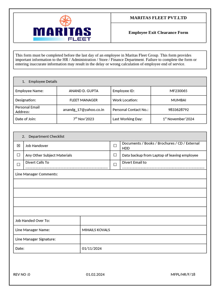 MFPL - Exit Clearance Form 18 | PDF | Computing