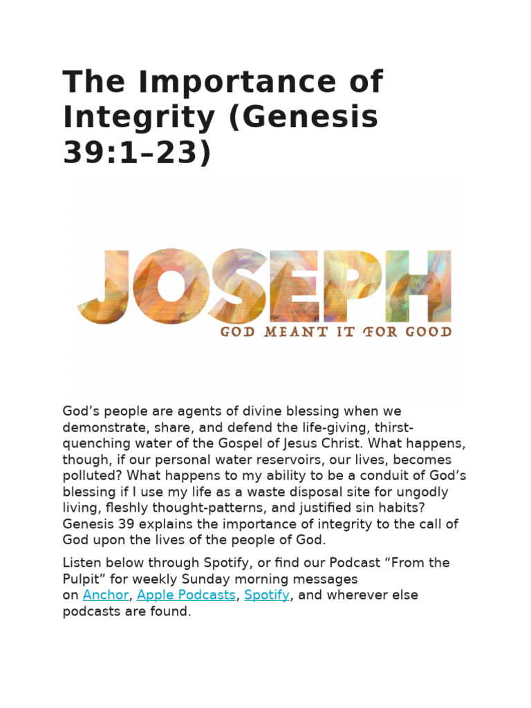 Integrity in Genesis 39: A Blessing Guide | PDF | Jesus