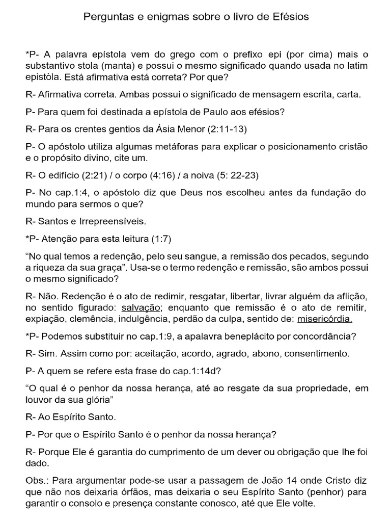Efesios Pergunta e Respostas | PDF