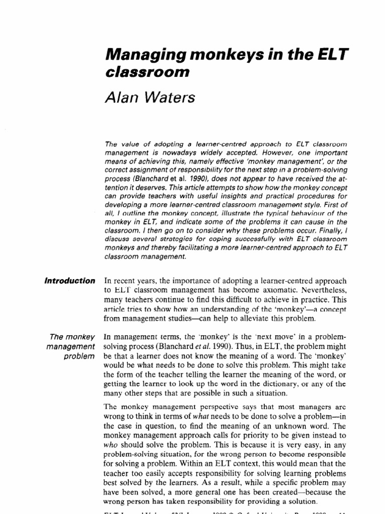 Managing Monkeys in The ELT Classroom | PDF | Classroom Management ...